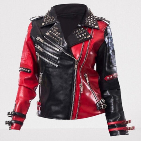 Red Leather Jacket Women - Etsy