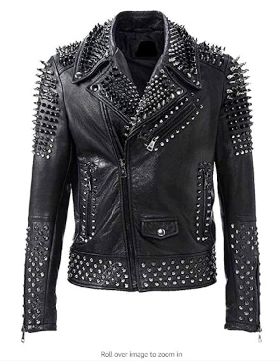 Rock Punk Emo Fashion Black Leather Studded Jacket Spiked - Etsy