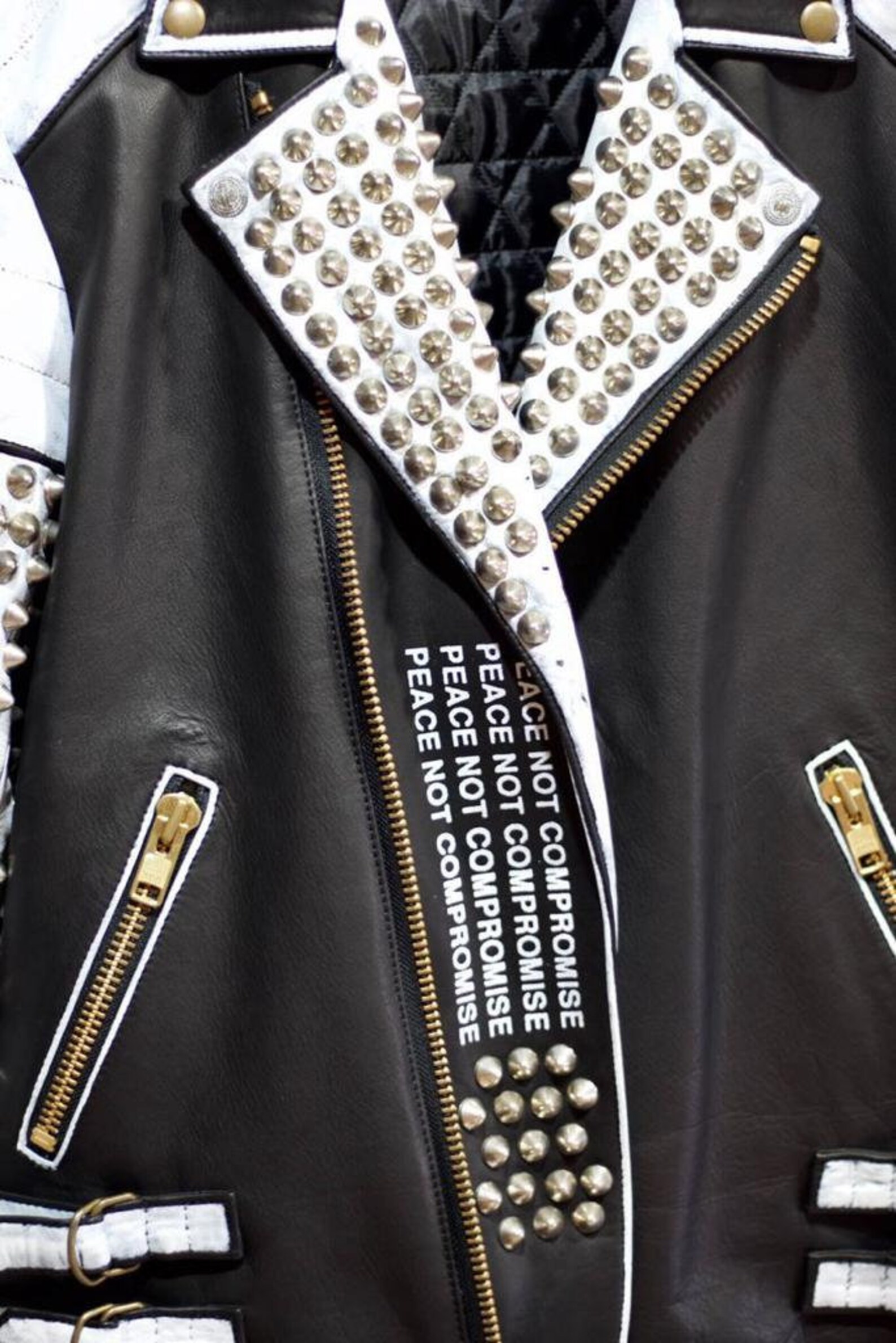 Men Black and White Leather Jacket With Studs Two Tone - Etsy