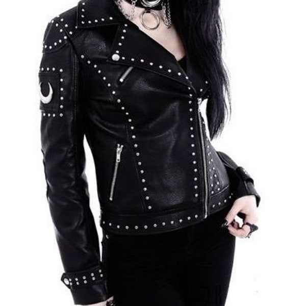 Black Moon Leather Jacket - Etsy