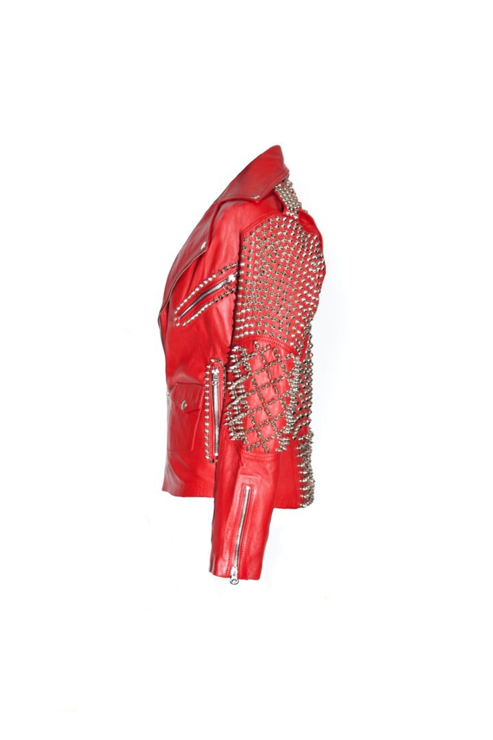 Women Red Studded Leather Jacket Gothic Style Biker Jacket - Etsy