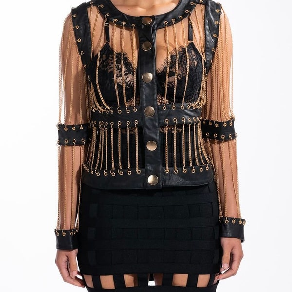 Leather Jacket Women With Chains - Etsy