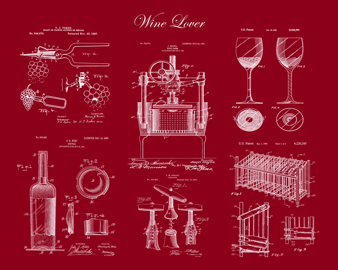 Wine Print Blueprint Poster Wine Wall Art US Patents of a - Etsy