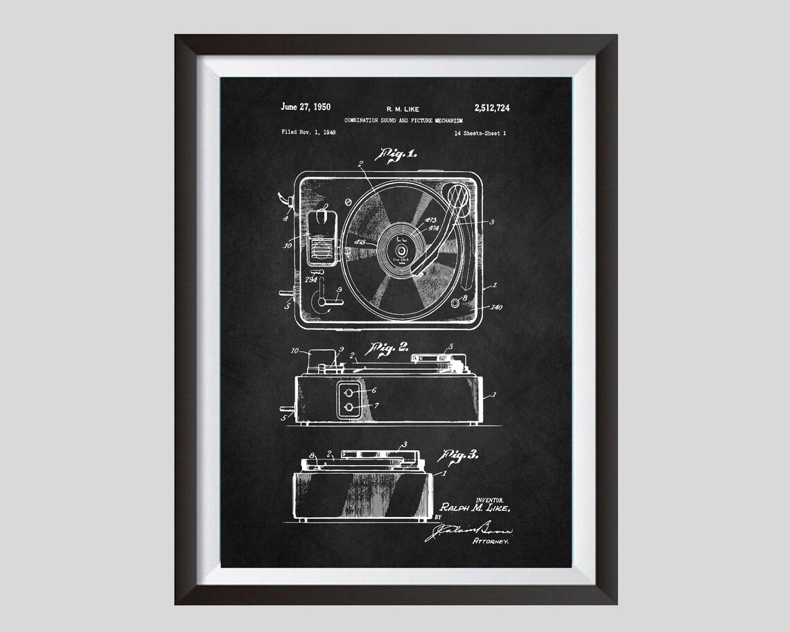 Record Player Patent Blueprint Art HI-FI Poster Musician | Etsy