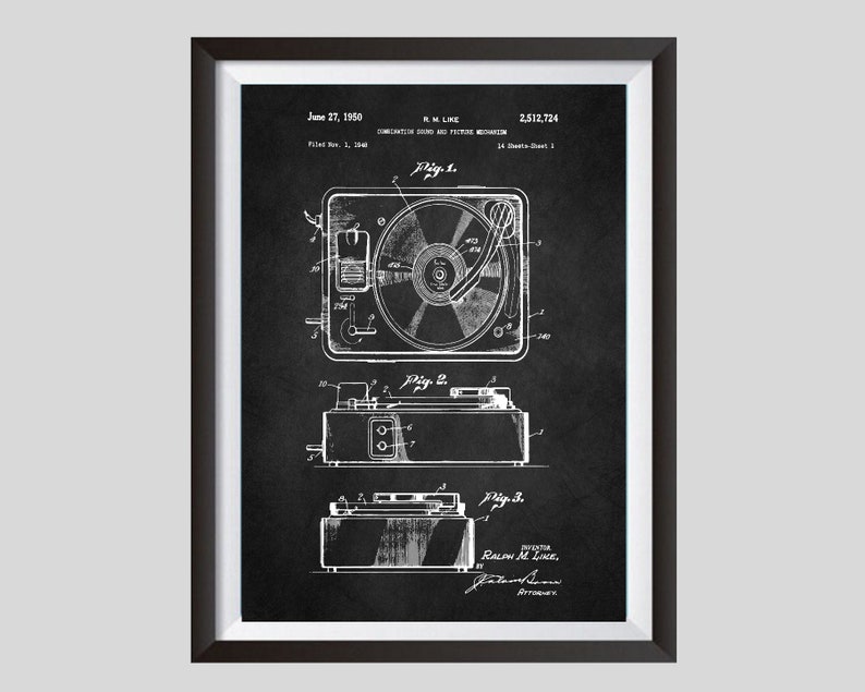 Record Player Patent Blueprint Art HI-FI Poster Musician | Etsy