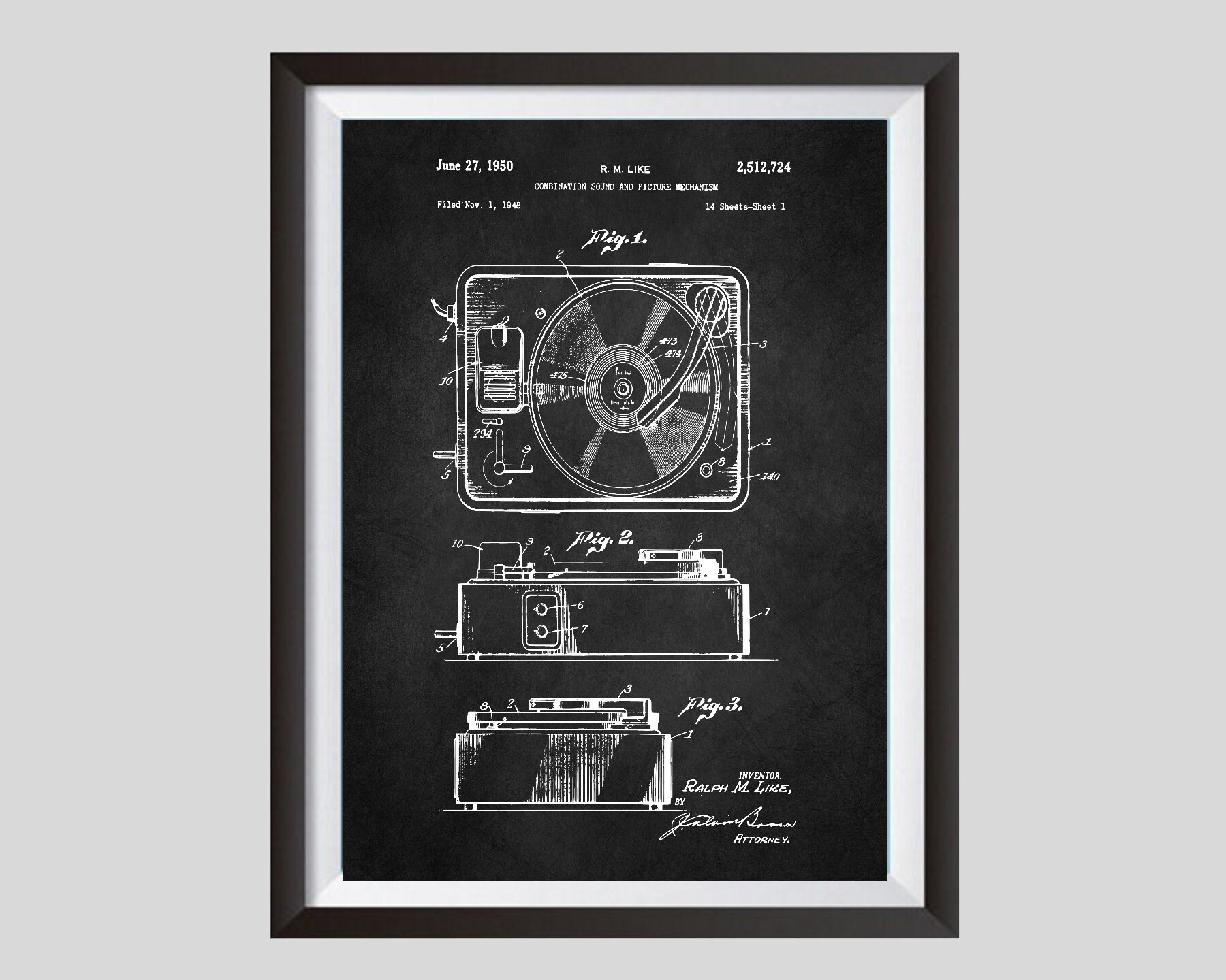 Record Player Patent Blueprint Art HI-FI Poster Musician | Etsy