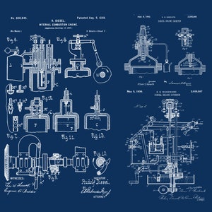 Diesel Truck Engine Patent Blueprint Poster: Mechanic Garage Wall Art ...
