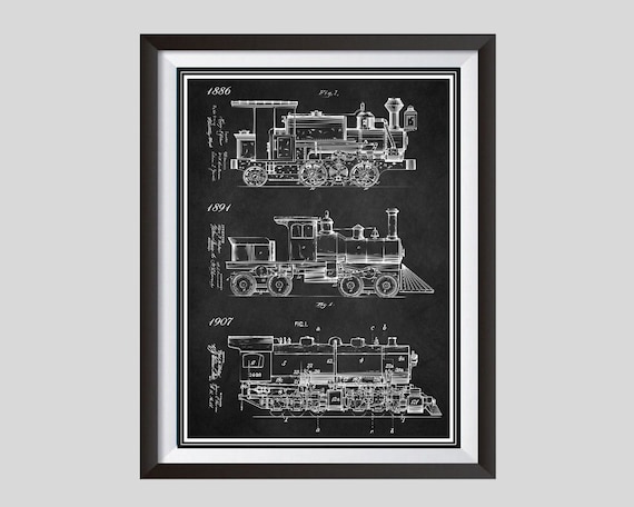 Giclée Prints Train Art Railway Patent Prints Set Set of 3 Rail Patent ...