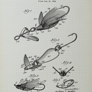 Fishing Lure Patent Print Set of 3, Lake House Cabin Blueprint Poster ...