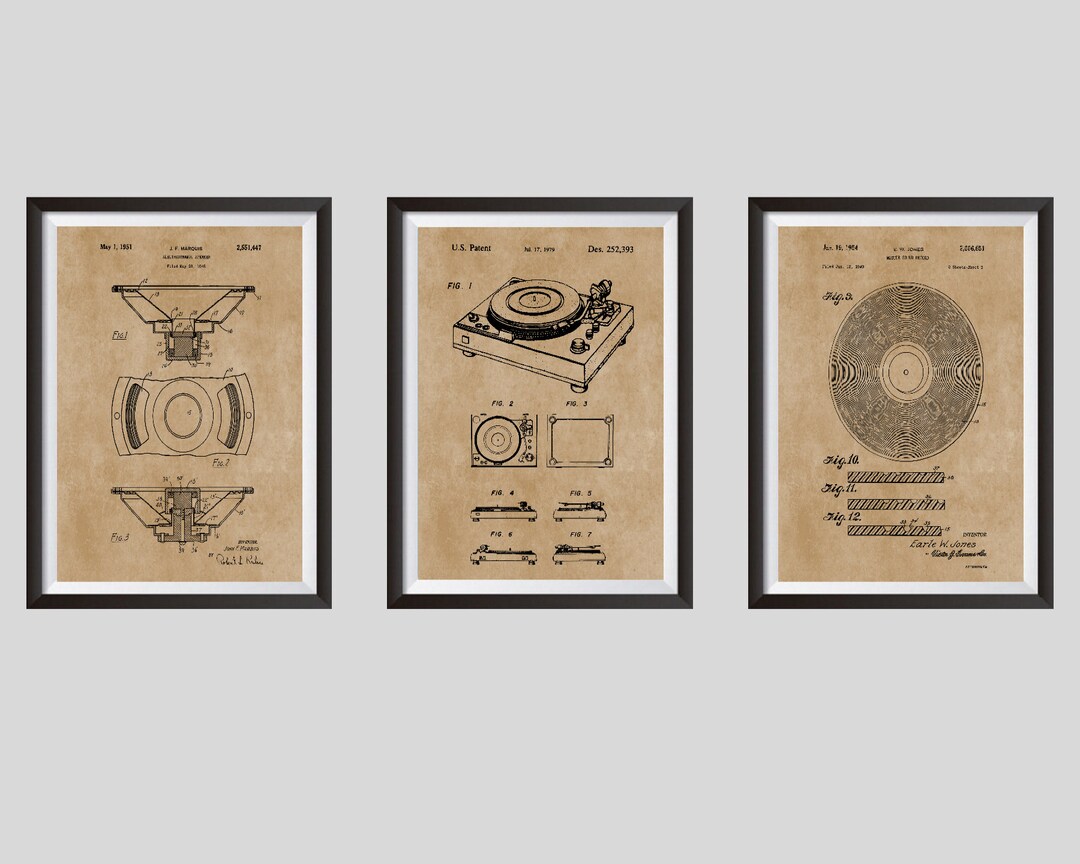 Record Player Patent Prints: HI FI Blueprint Art (set of 3) (digital ...