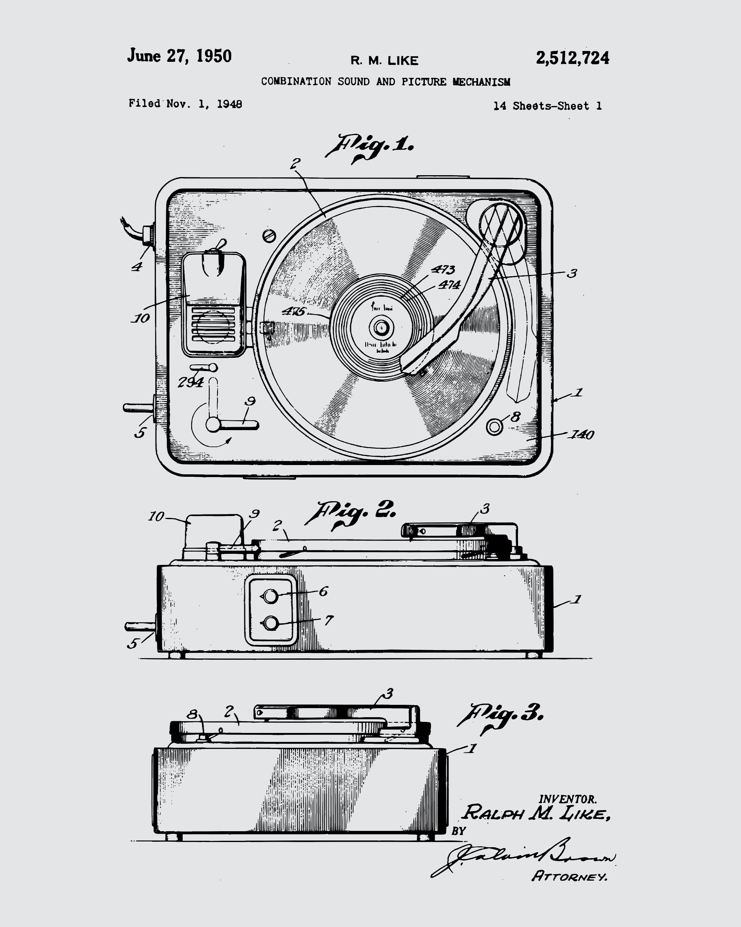 Record Player Patent Blueprint Art HI-FI Poster Musician | Etsy