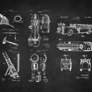 Fireman Gift Group of Patents, Blueprint Poster, Firefighter Gift ...