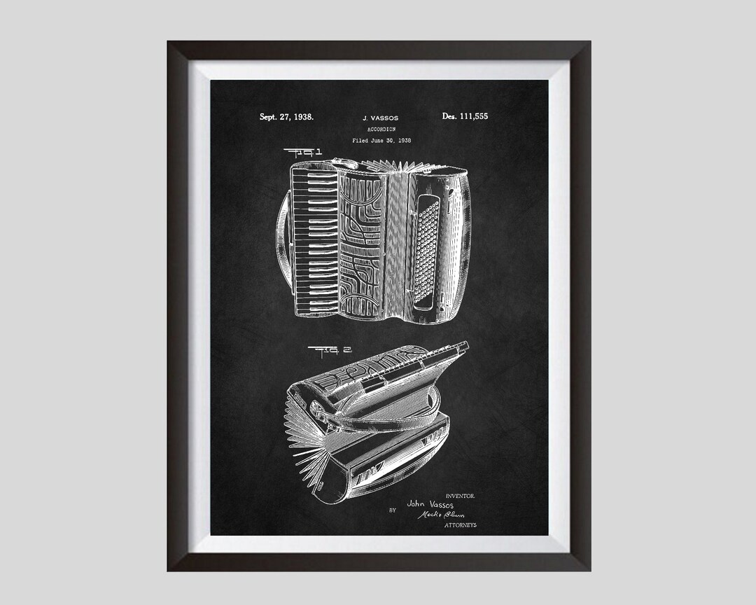 Accordion Patent Art Print: Musical Instrument Blueprint (digital ...