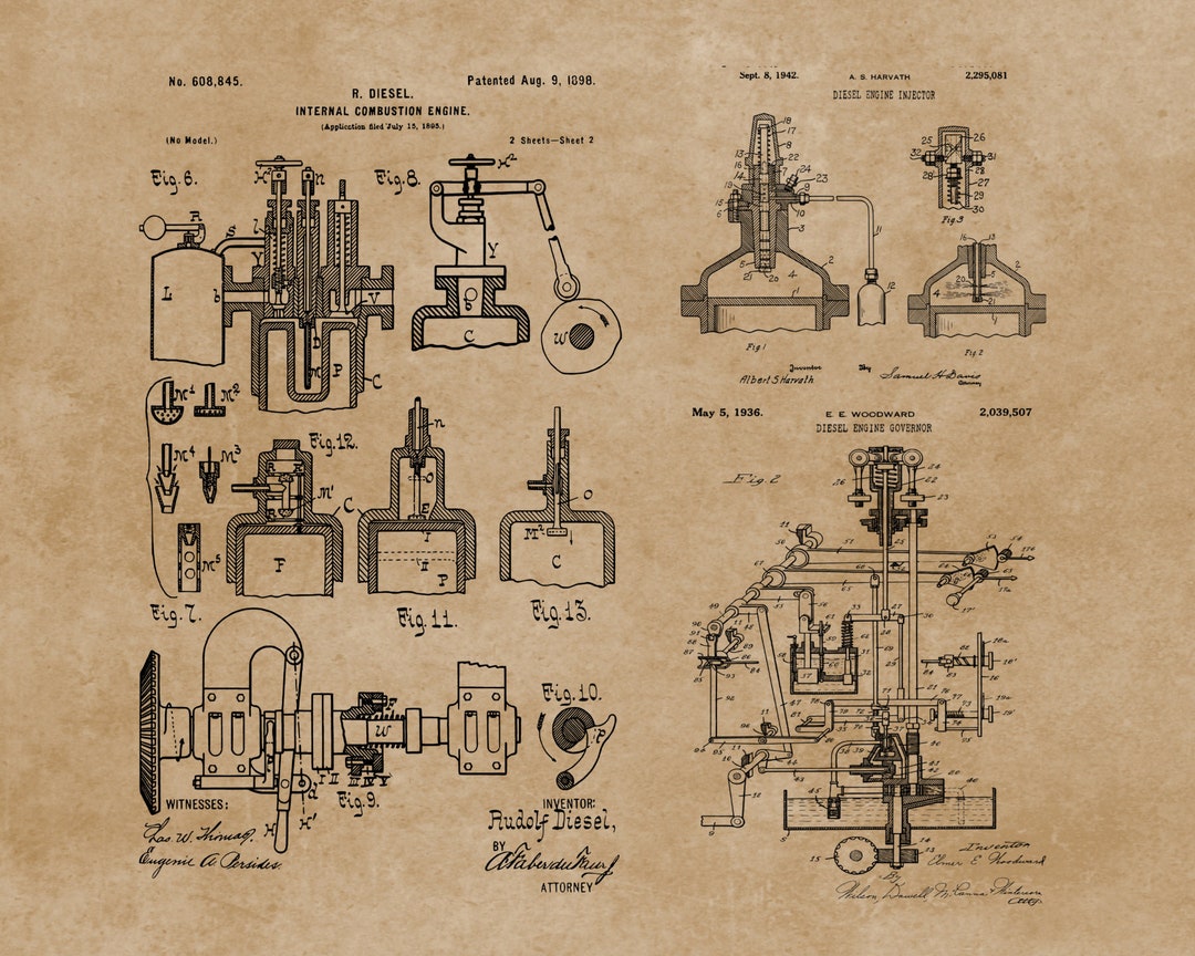 Diesel Truck Engine Patent Blueprint Poster: Mechanic Garage Wall Art ...