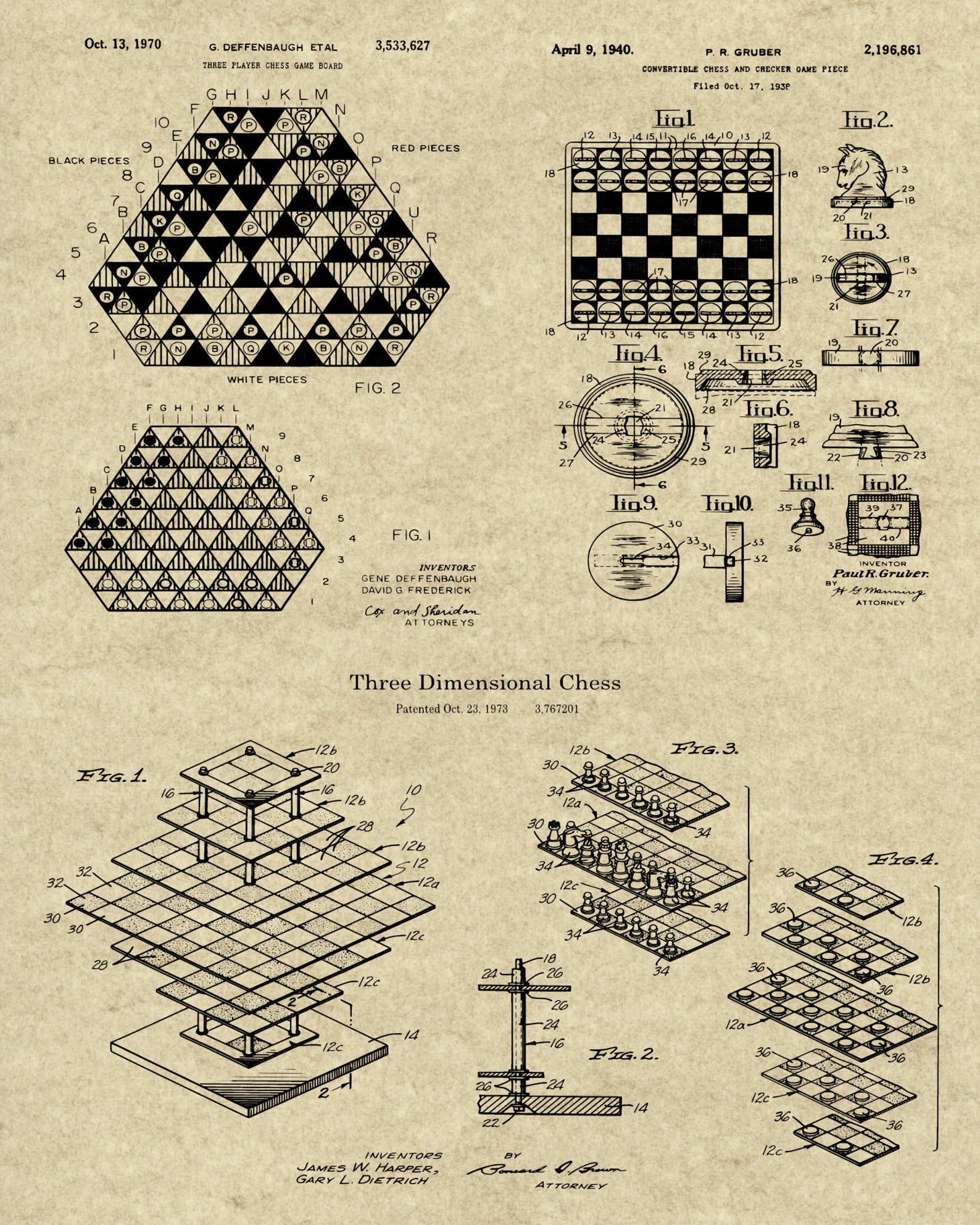Chess Board Blueprint Poster Group of 3 US Patents Art 3D - Etsy