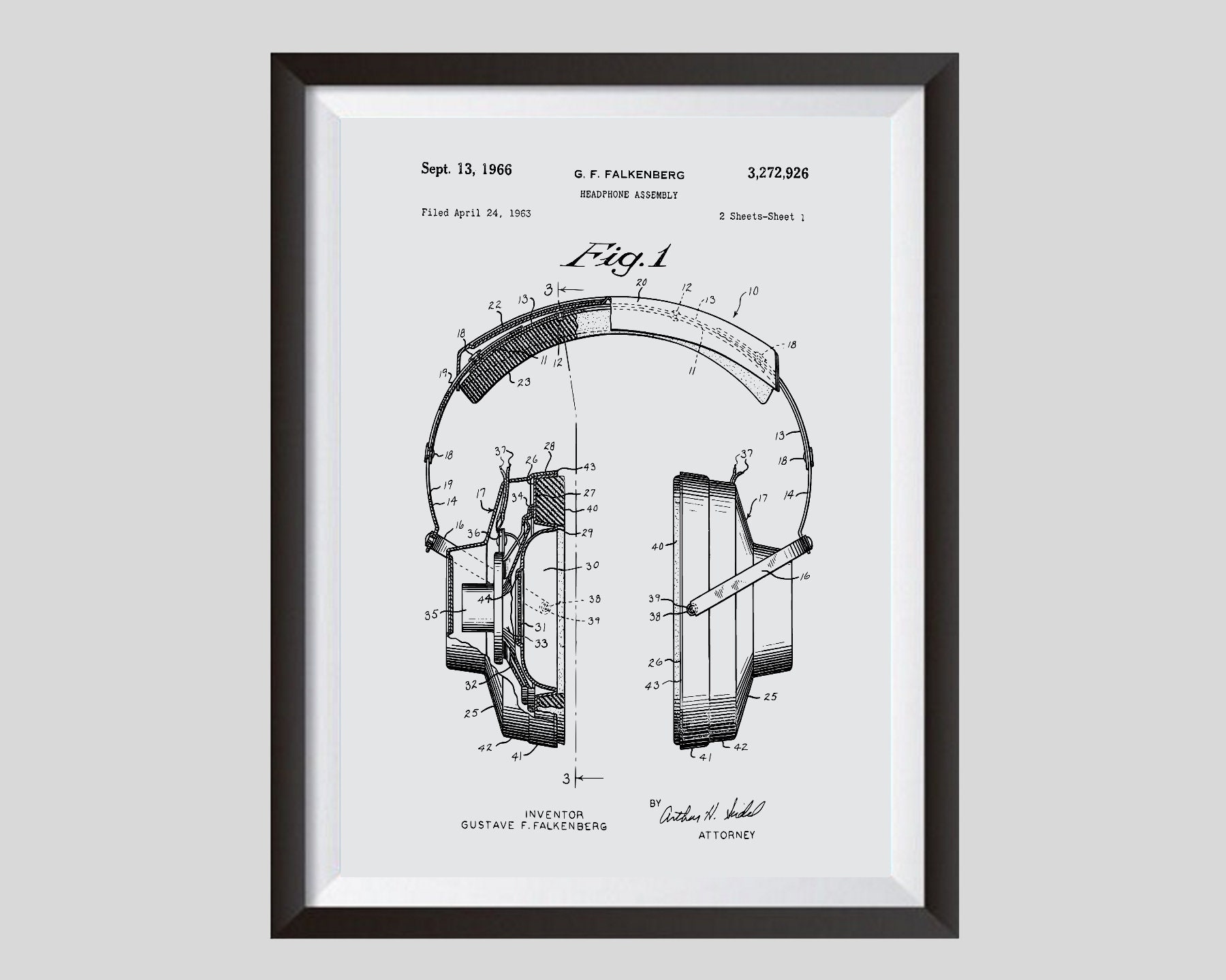 Stereo Headphones Patent Blueprint Art: Musician Gift (digital Download ...