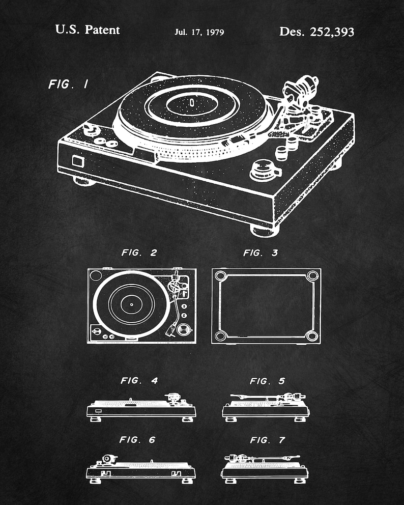 Record Player Patent Prints: HI FI Blueprint Art (set of 3) (digital ...