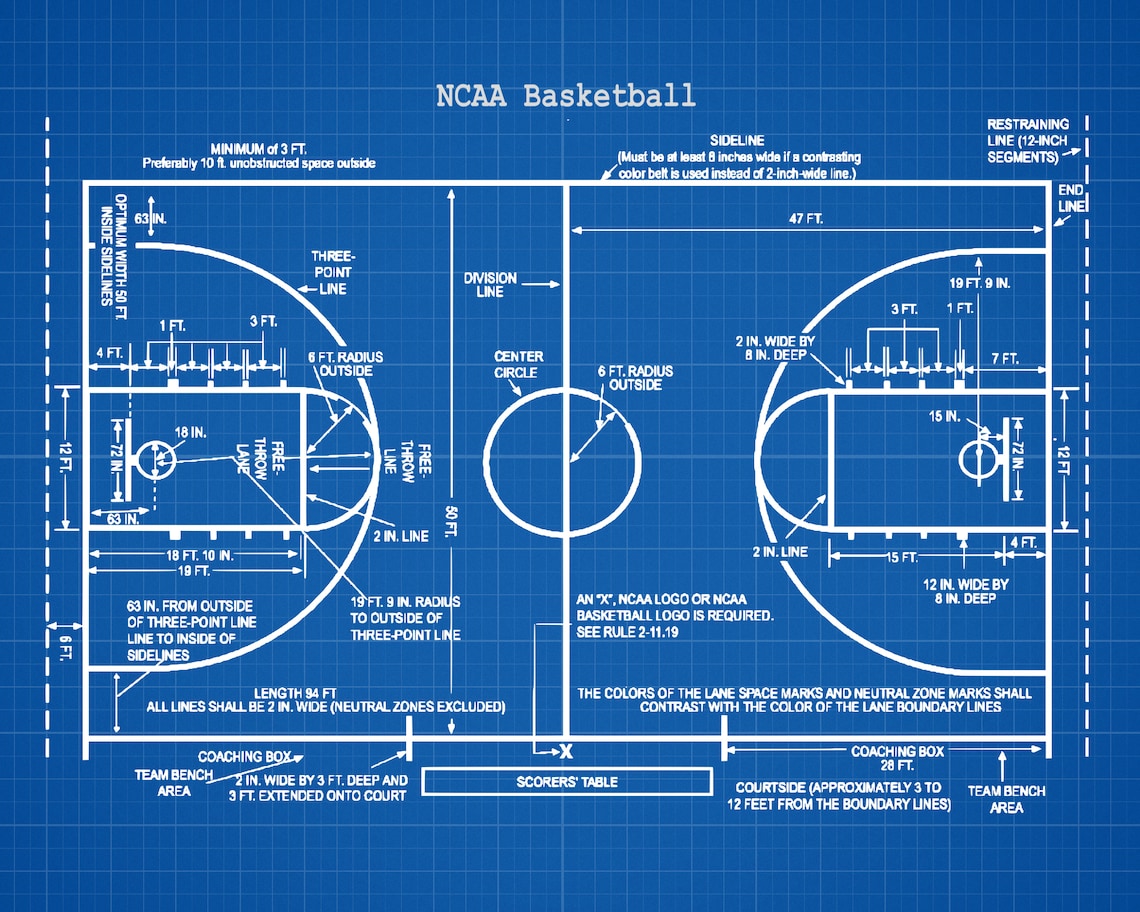 Basketball Court Blueprint Drawing Basketball Coach Gift | Etsy