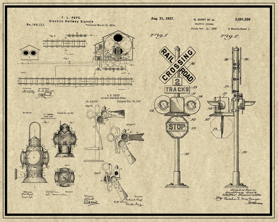 Train Crossing Sign, Railroad Crossing, Patent Prints, Transparent ...