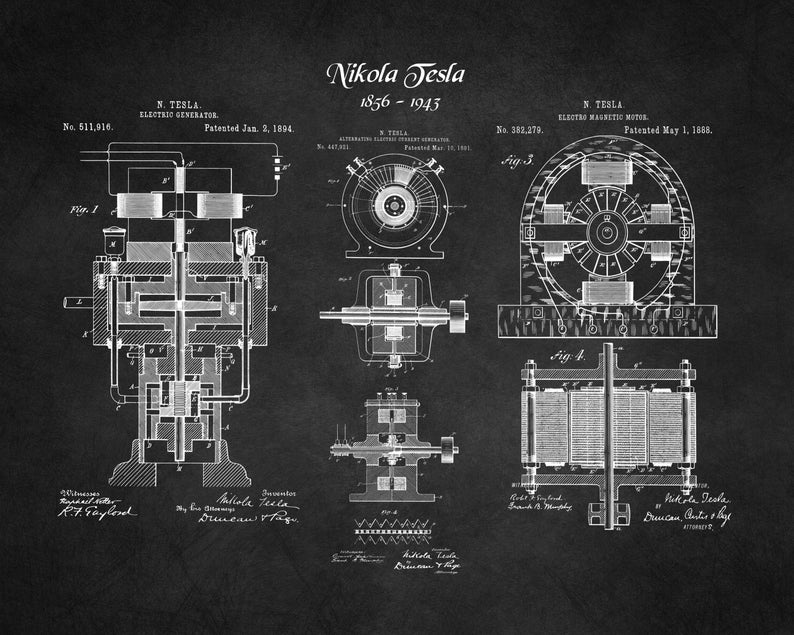 Tesla Patent Prints, Nikola Tesla Engineering Invention Patent Poster ...
