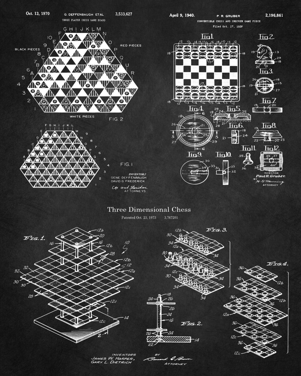 Chess Board Blueprint Poster Group of 3 US Patents Art 3D - Etsy