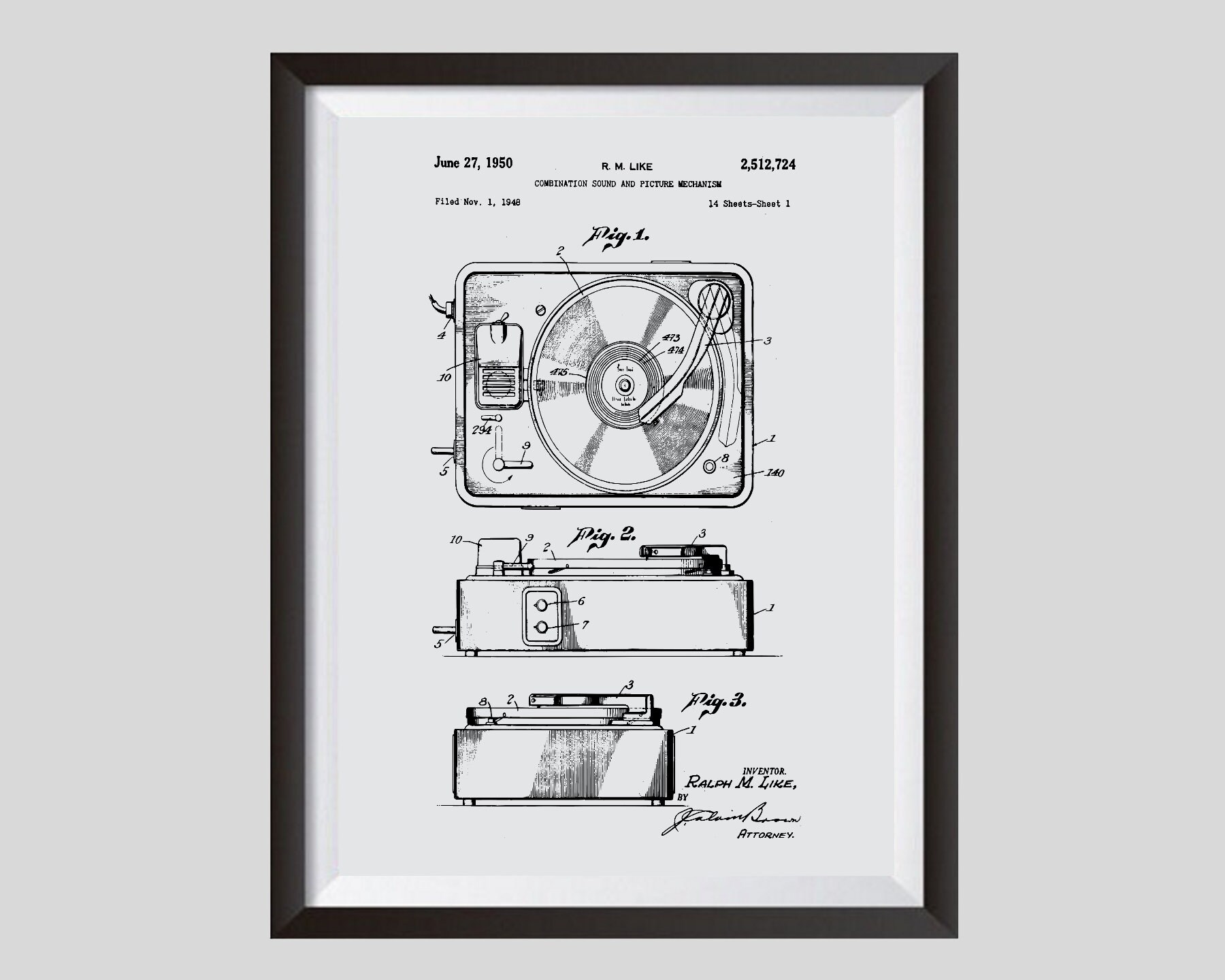 Record Player Patent Blueprint Art HI-FI Poster Musician | Etsy