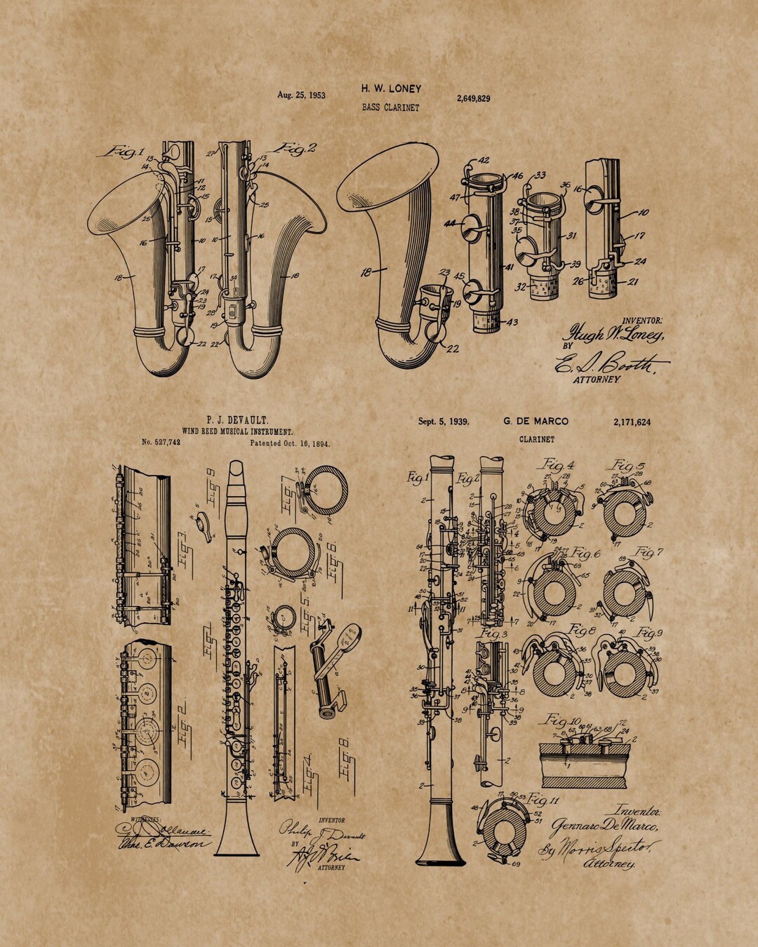 Clarinet Patent Blueprint Art: Music Room Decor (digital Download) - Etsy