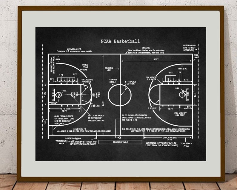 Basketball Court Blueprint Drawing Basketball Coach Gift | Etsy