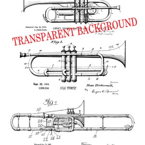 Jazz Trumpet Trombone Cornet Blueprint Art (downloadable Prints) - Etsy