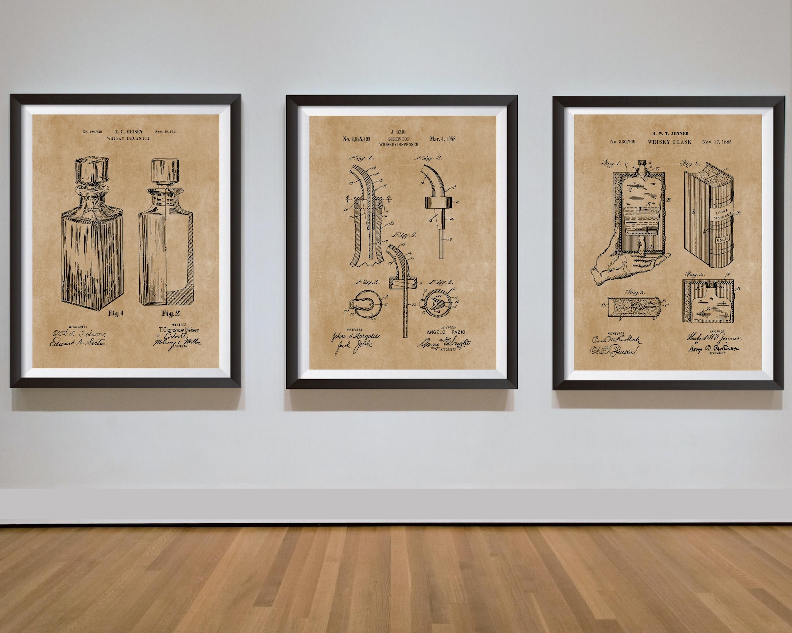 Whiskey Patent Prints Set of 3 Man Cave Blueprint Poster | Etsy