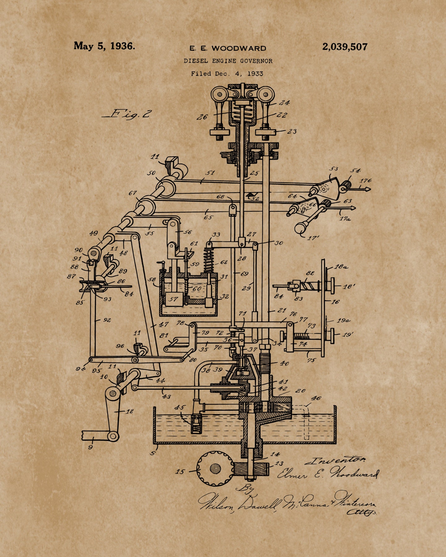 Diesel Truck Engine Blueprint Poster Set of 3: Mechanic Garage Wall Art ...