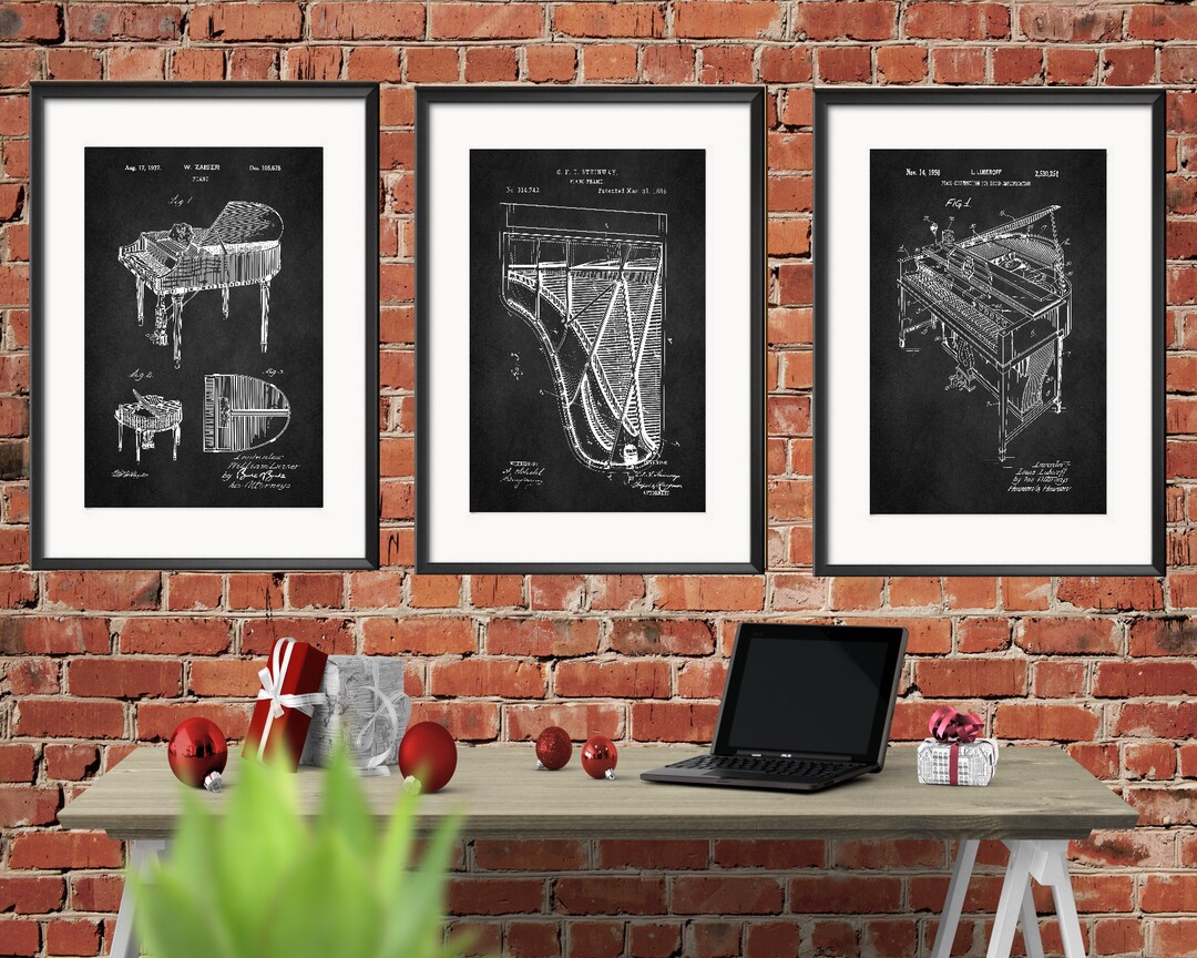 Piano Patent Art Prints: Set of 3, Music Blueprint (digital Download ...