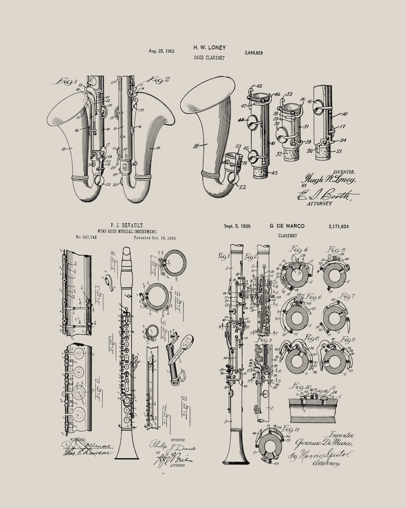 Clarinet Patent Blueprint Art: Music Room Decor (digital Download) - Etsy