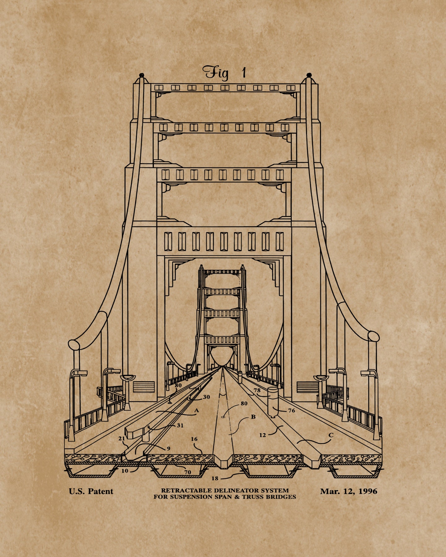 Set of 3 Bridge Patent Posters, Architect Gift, Architecture ...