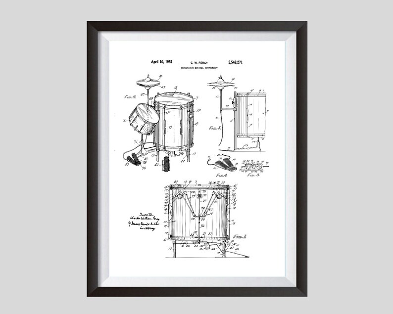 Drum Kit Patent Print: Vintage Blueprint Art (digital Download) - Etsy