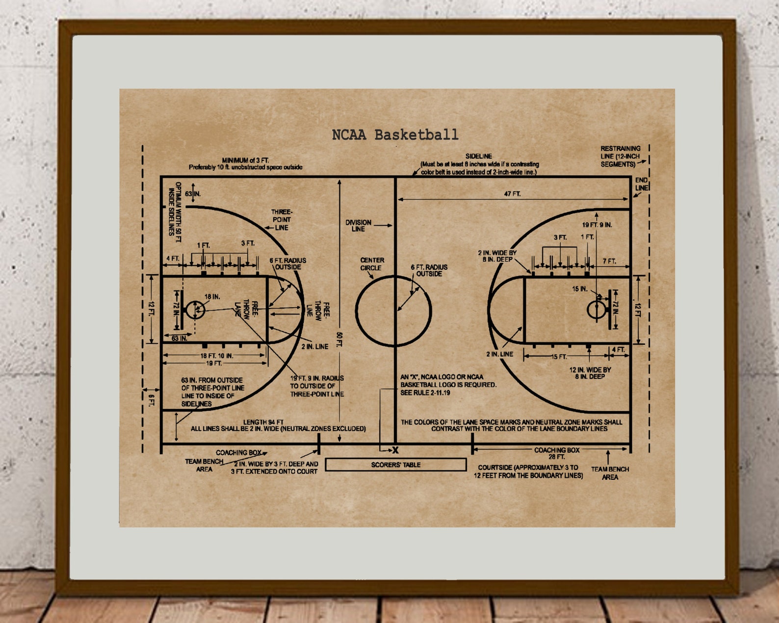 Basketball Court Blueprint Drawing Basketball Coach Gift | Etsy