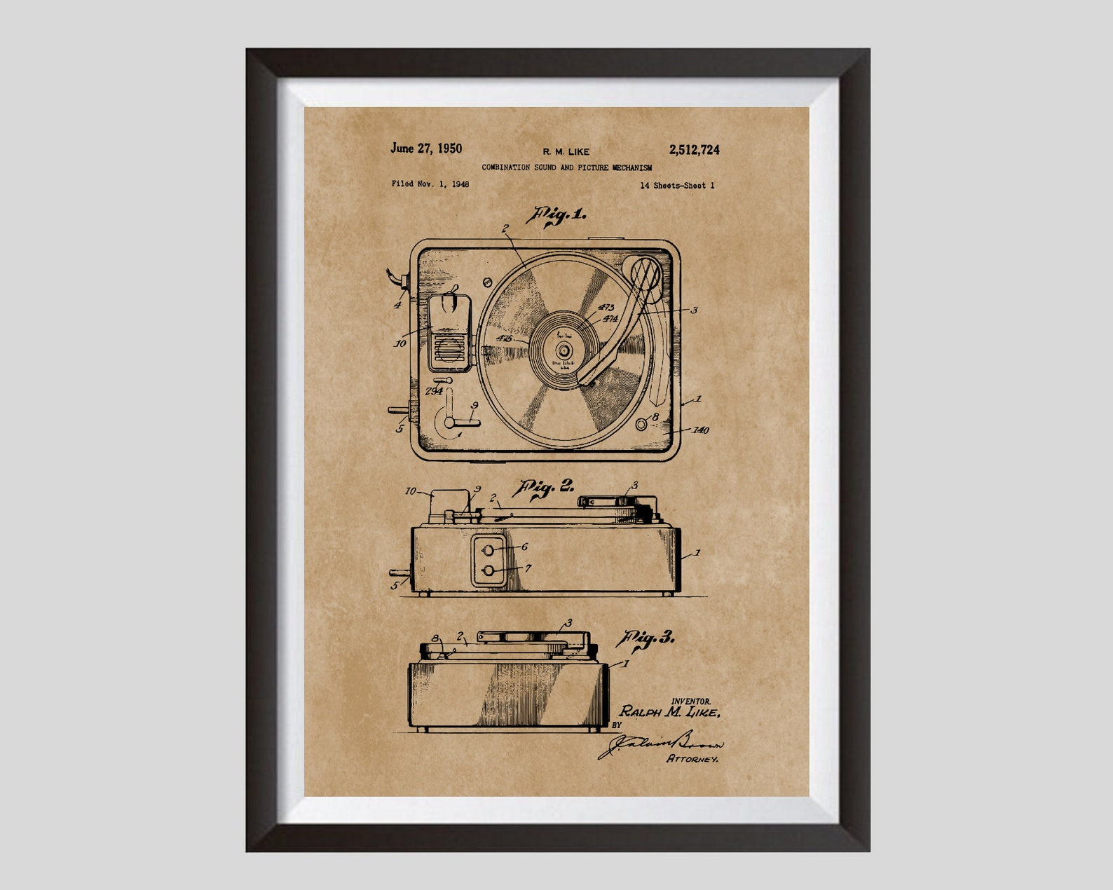 Record Player Patent Blueprint Art HI-FI Poster Musician | Etsy