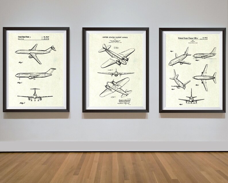 Airplane Downloadable Prints Set of 3 Patent Prints Aviation - Etsy