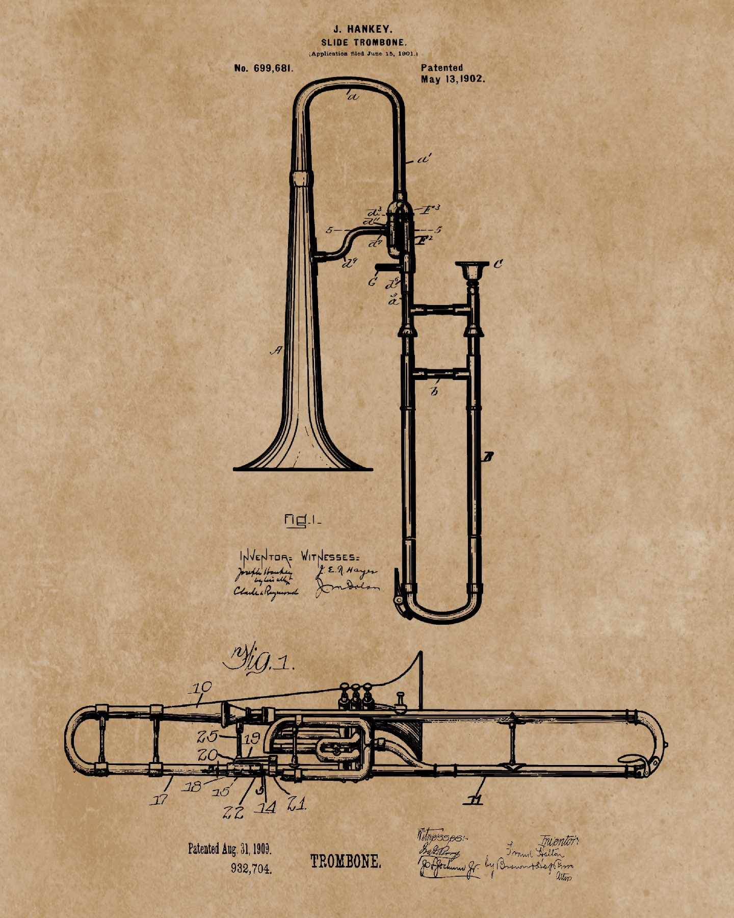 Trombone Patent Print: Vintage Blueprint Art, Musician Gift ...