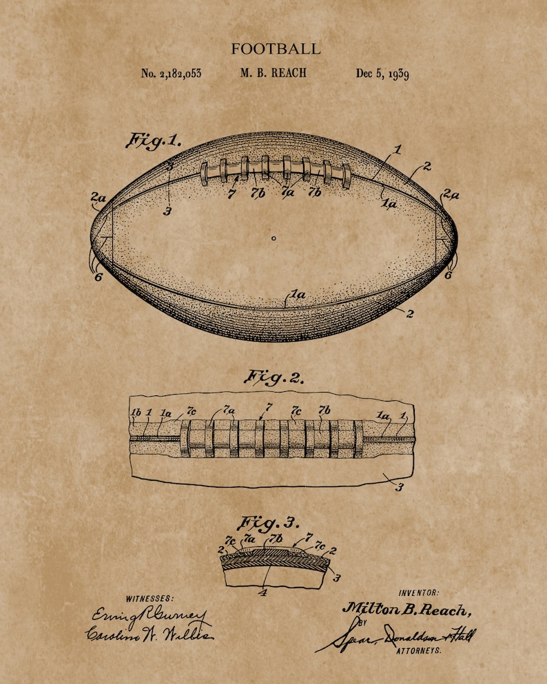 Vintage Football Patent Art Prints: NFL Sports Fan Gift (set of 3 ...