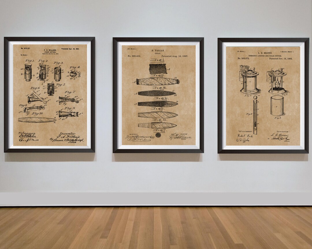 Set of 3 Cigar Patent Prints Cigar Gifts for Men Instant Download Wall ...