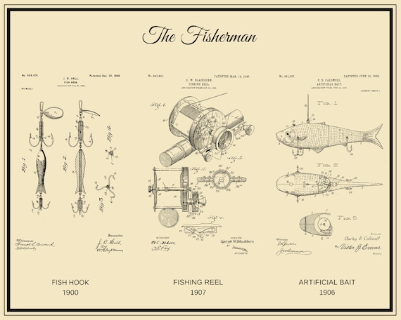Vintage Fishing Device Blueprint Poster Antique Clam Rake 1930 Patent ...