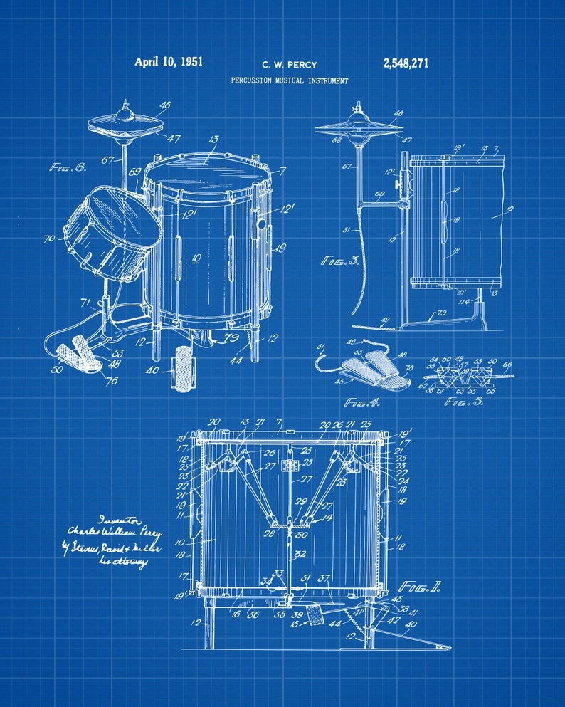 Drum Kit Patent Print: Vintage Blueprint Art (digital Download) - Etsy