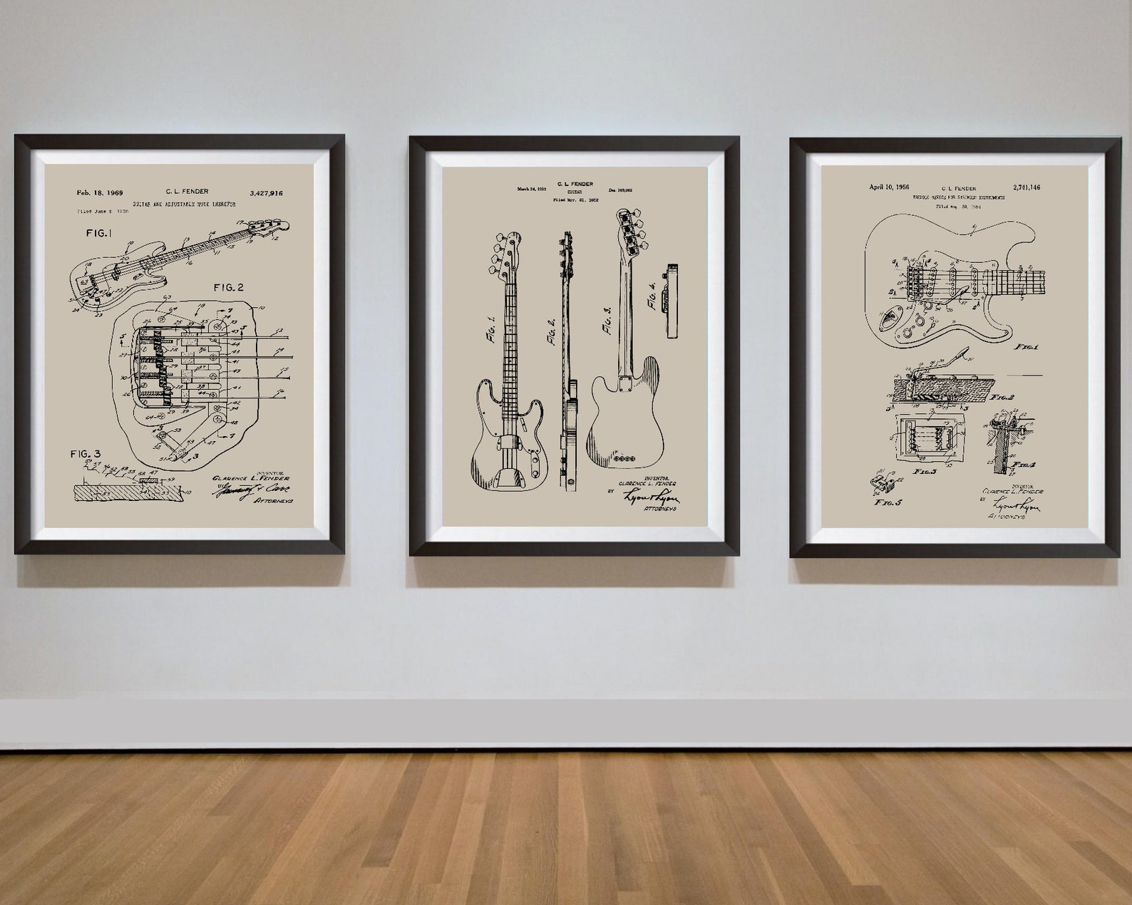 Guitar Poster Patent Prints Set of 3 Guitar Art Blueprint - Etsy