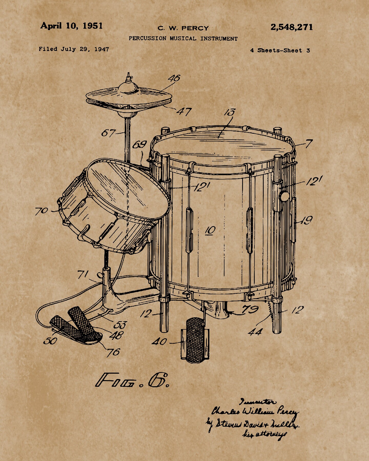 Drum Set Patent Art Prints (set of 3) - Blueprint Diagram (instant ...