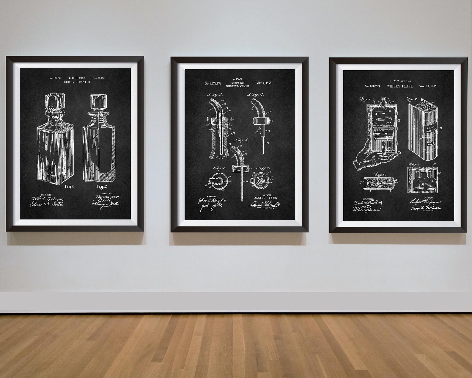 Whiskey Patent Prints Set of 3 Man Cave Blueprint Poster | Etsy
