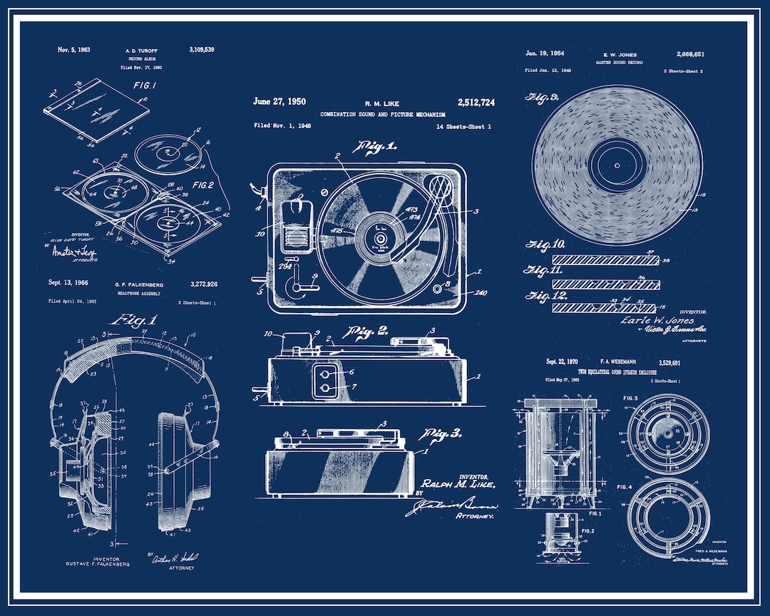 Stereo Equipment, Hi Fi, Blueprint Poster, Stereo, Headphones Art ...