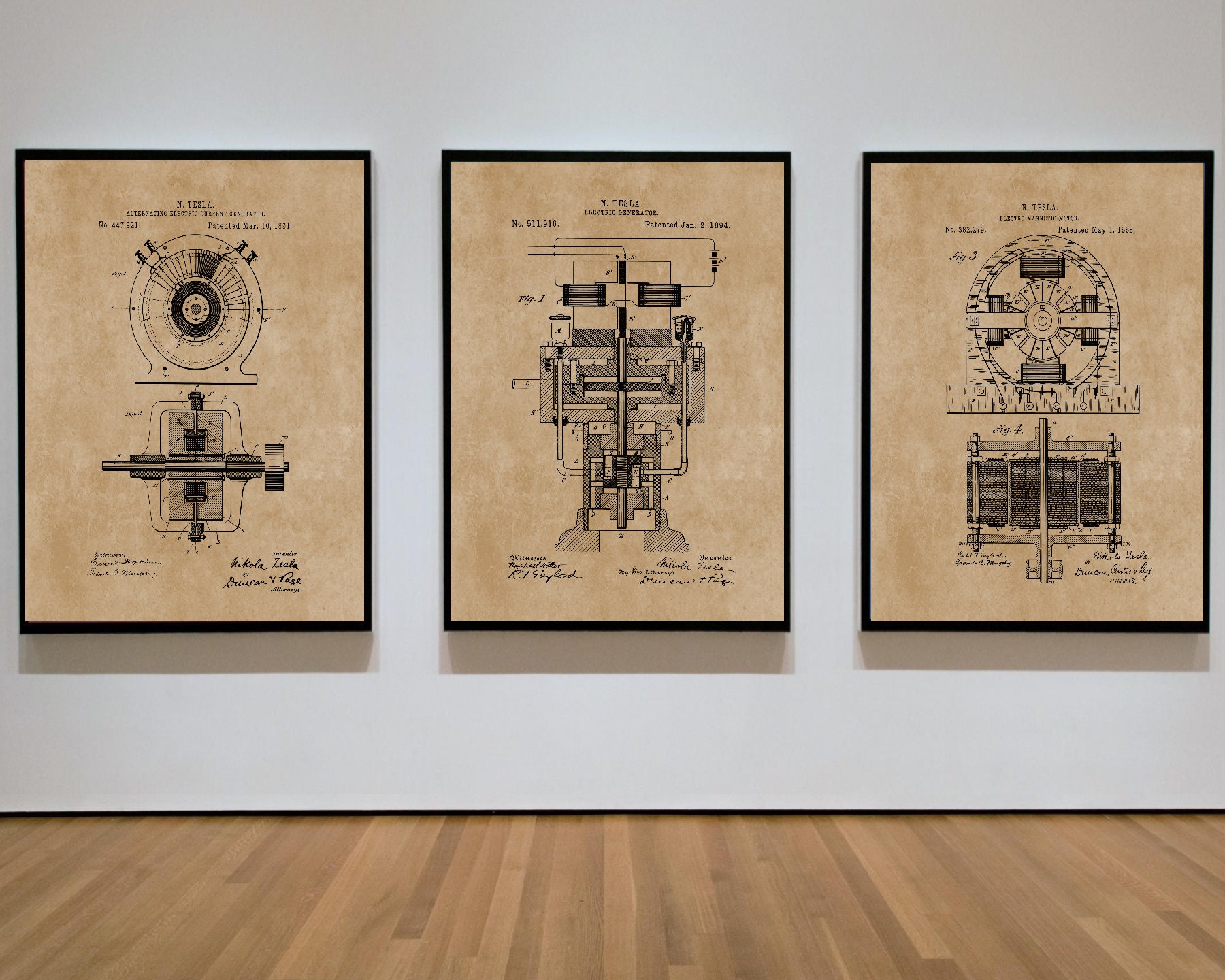 Tesla Patent Art Print Set, Engineering Invention Posters (digital ...