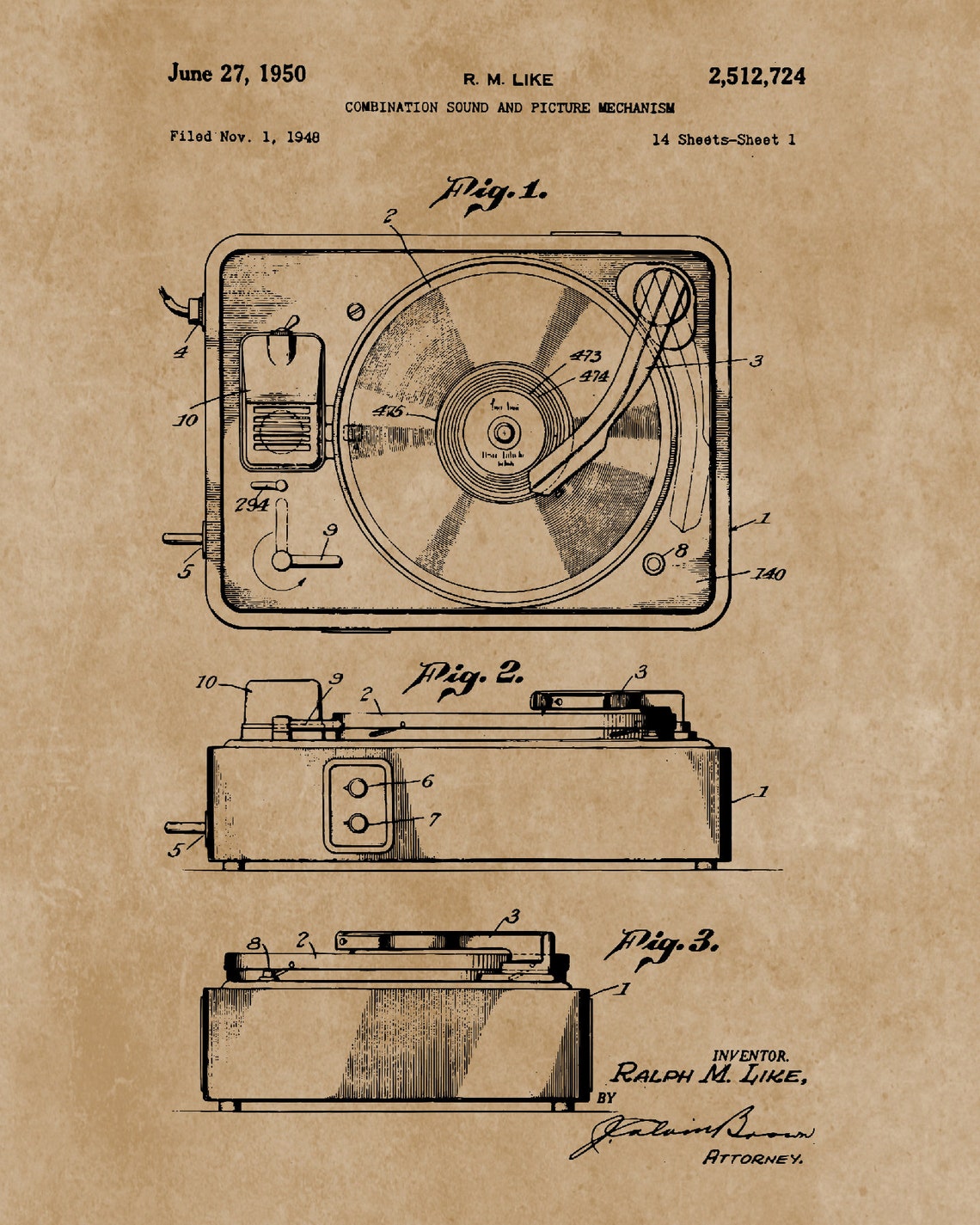 Record Player Patent Blueprint Art HI-FI Poster Musician | Etsy