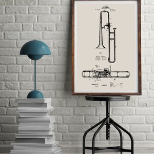 Trombone Patent Print: Vintage Blueprint Art, Musician Gift ...